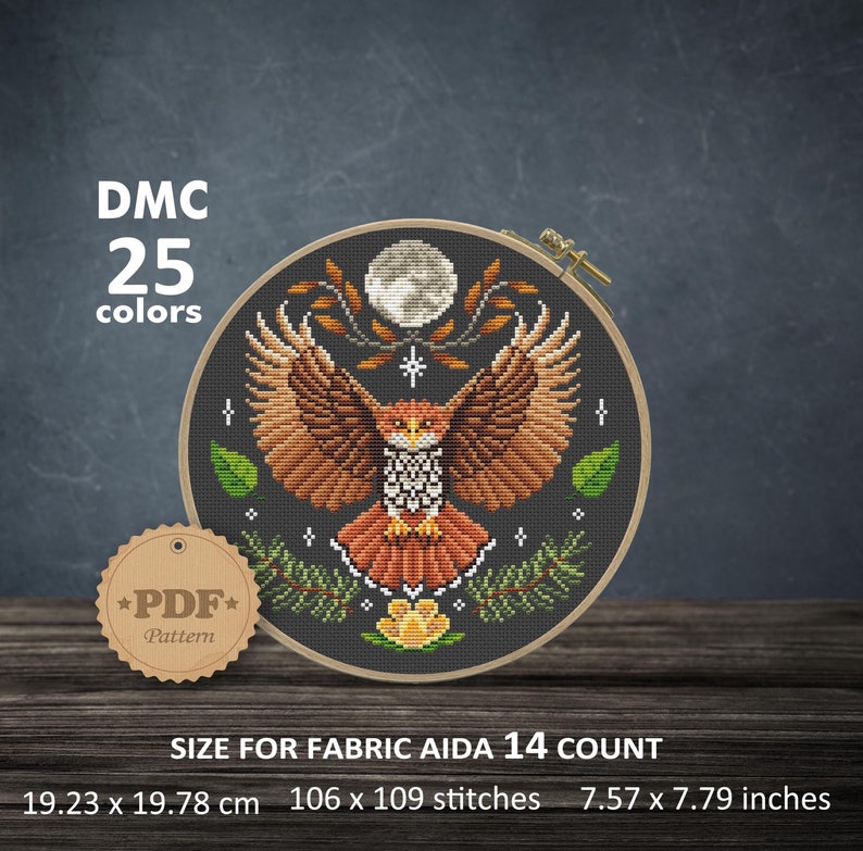 Red-tailed Hawk Cross Stitch Pattern: Modern Cottagecore Bird (PDF ...