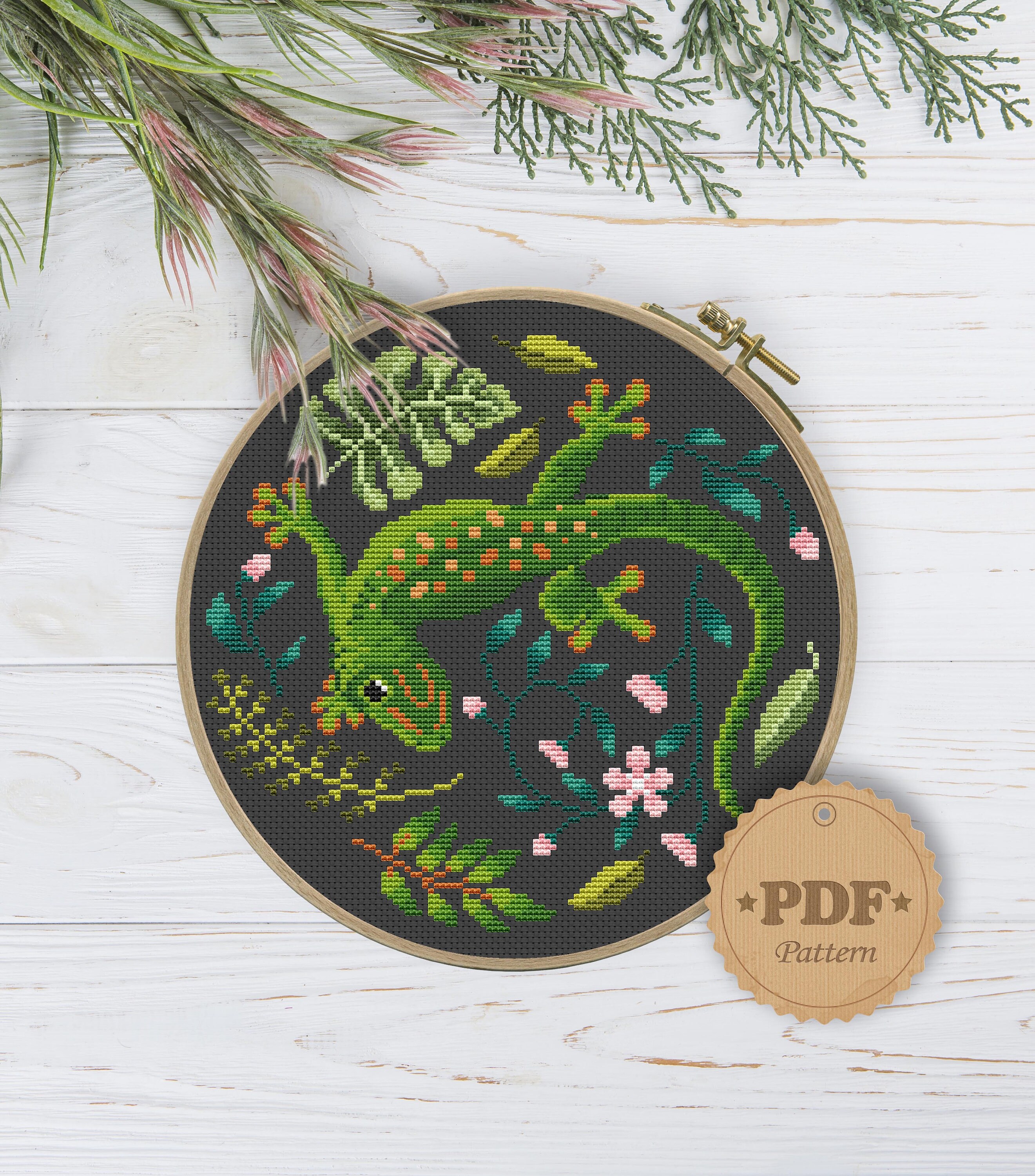 Gecko Cross Stitch Pattern PDF Modern Cross Stitch Green - Etsy