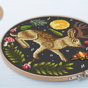 Jackalope Cross Stitch Pattern Pdf, Cryptid Cross Stitch, Mythical Creature, Horned Hare ...