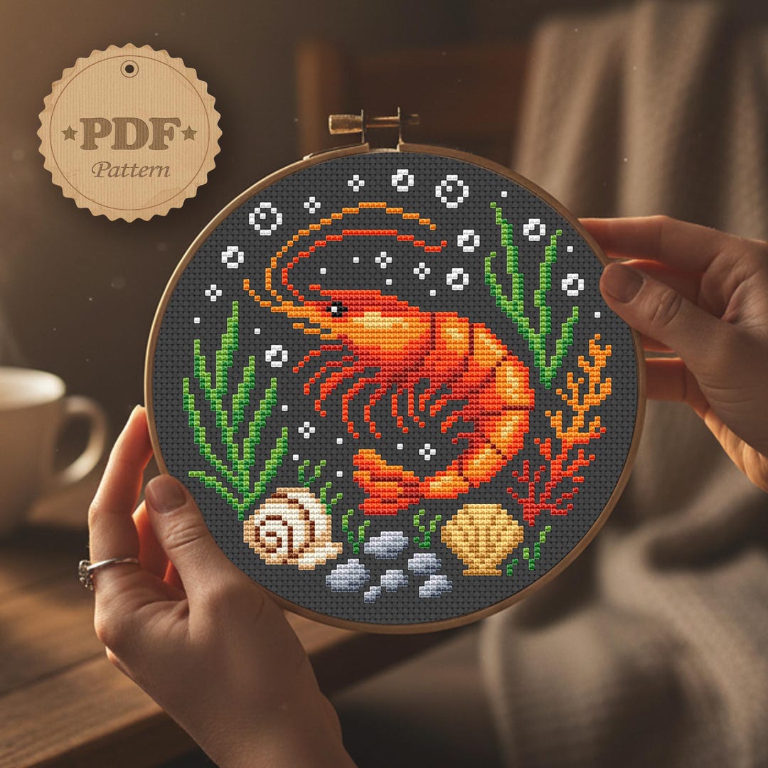 Shrimp Cross Stitch Pattern, Sea Animal Embroidery PDF - Etsy