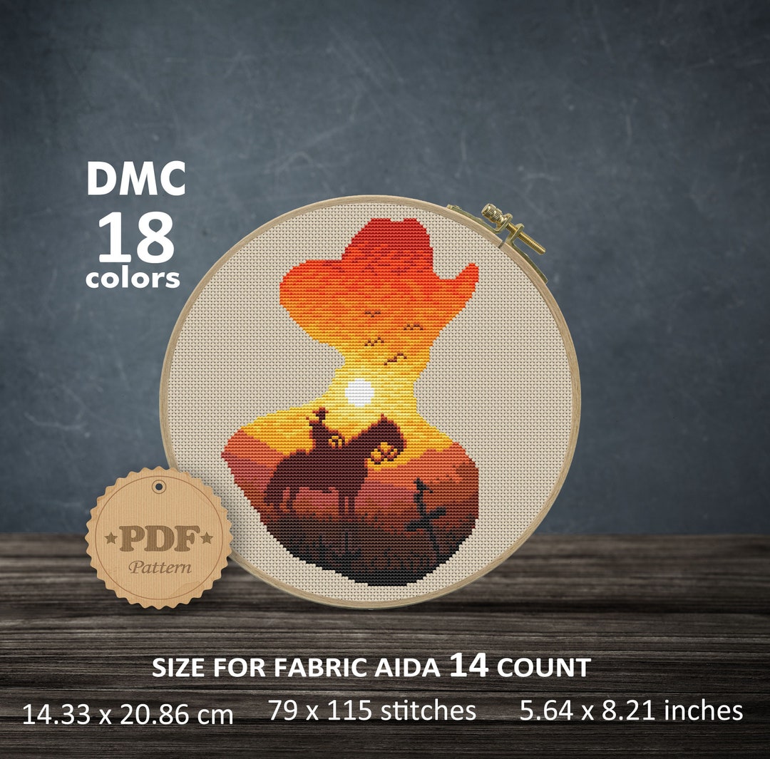 Cowboy Silhouette Cross Stitch Pattern, Modern Cross Stitch Pattern ...