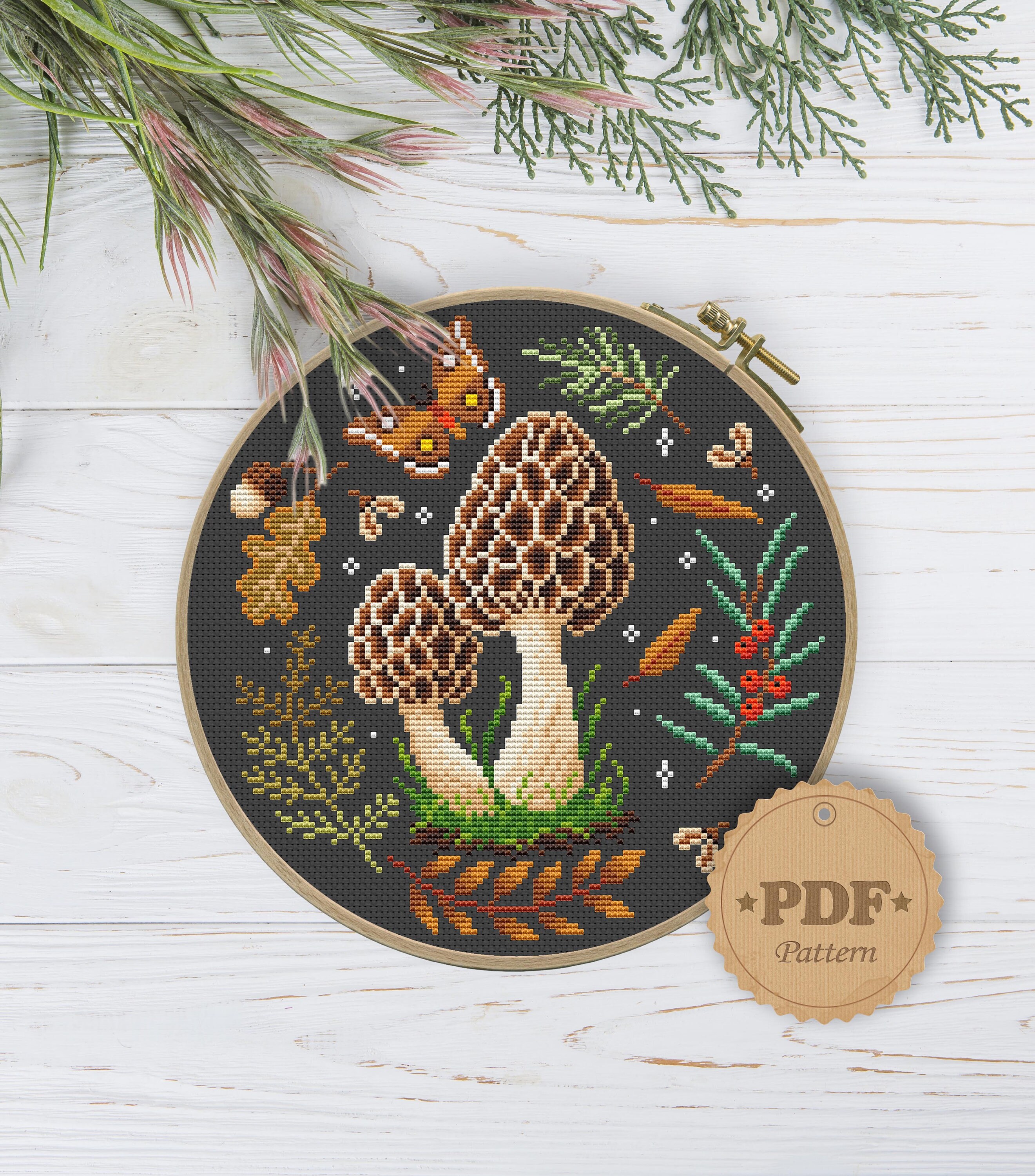 Morel Mushroom Cross Stitch Pattern: Modern Fungi Design (PDF Pattern ...
