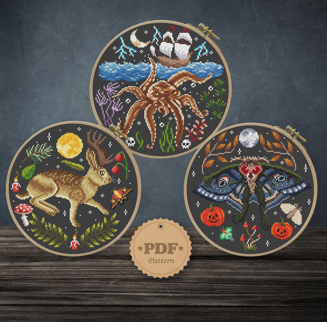 Cryptids Set Cross Stitch Pattern Pdf, Spooky Cryptid Embroidery ...