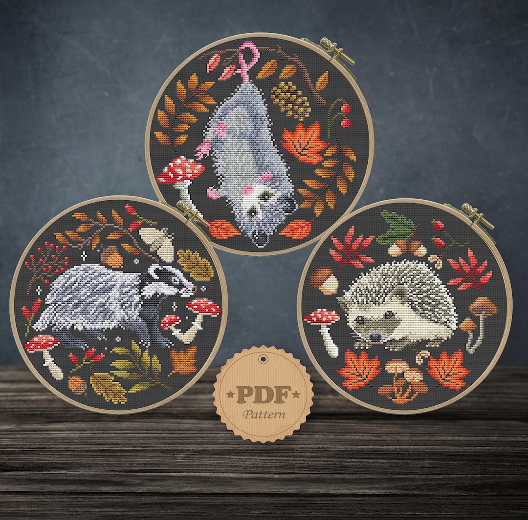 Forest Animals Cross Stitch Pattern PDF, Modern Cross Stitch, Hedgehog ...
