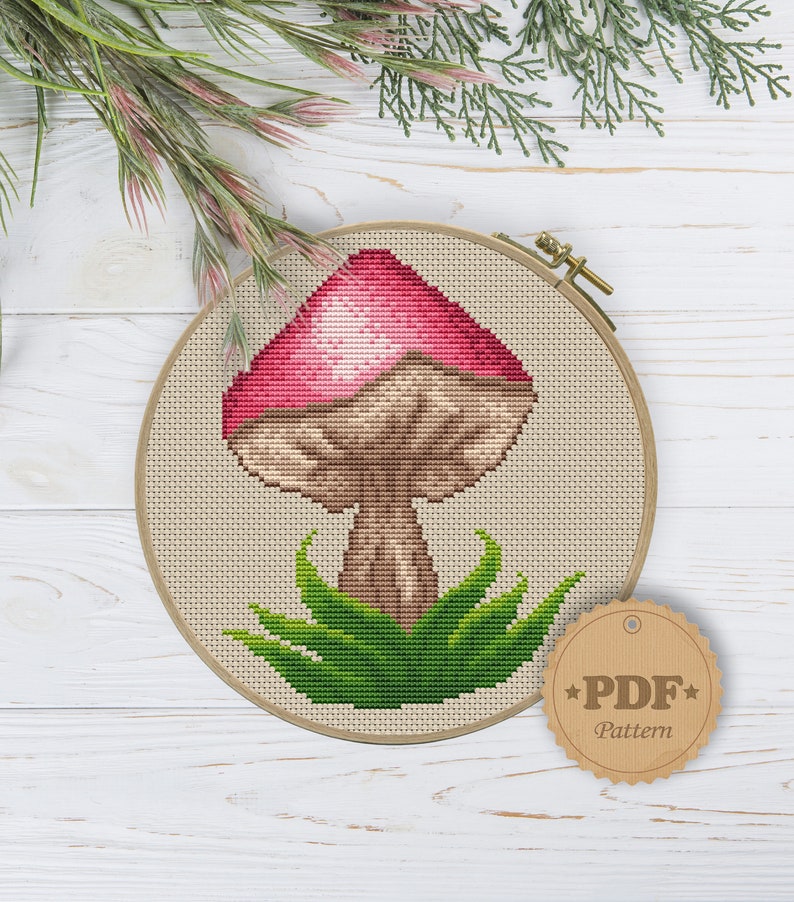 Mushroom Cross Stitch Pattern Pdf Modern Cross Stitch Grass - Etsy