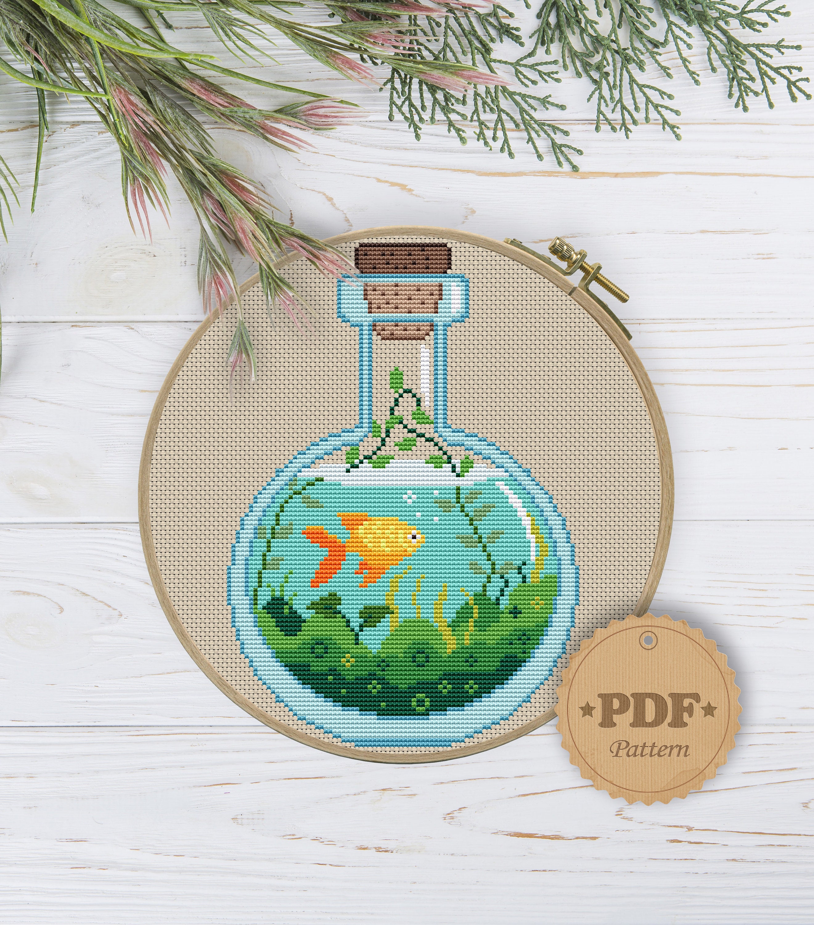 Aquarium Cross Stitch Pattern Modern Cross Stitch PDF Water - Etsy