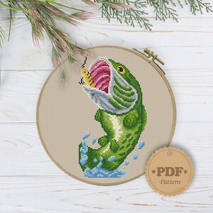 Fish Cross Stitch Pattern, Modern Cross Stitch Pattern PDF, Fishing ...
