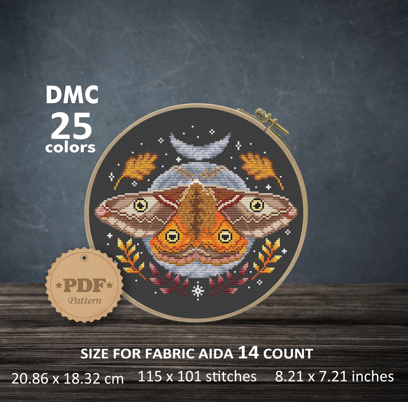 Luna Moth Cross Stitch Pattern Pdf Modern Cross Stitch - Etsy