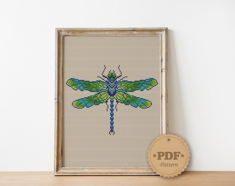 Green Dragonfly Cross Stitch Pattern Pdf Modern Cross Stitch - Etsy