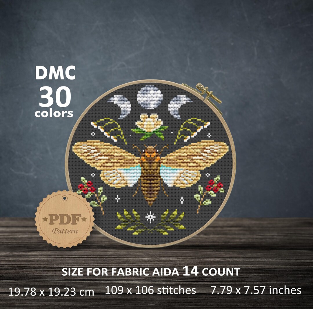 Cicada Cross Stitch Pattern Pdf, Moon Phase Cross Stitch, Faux ...