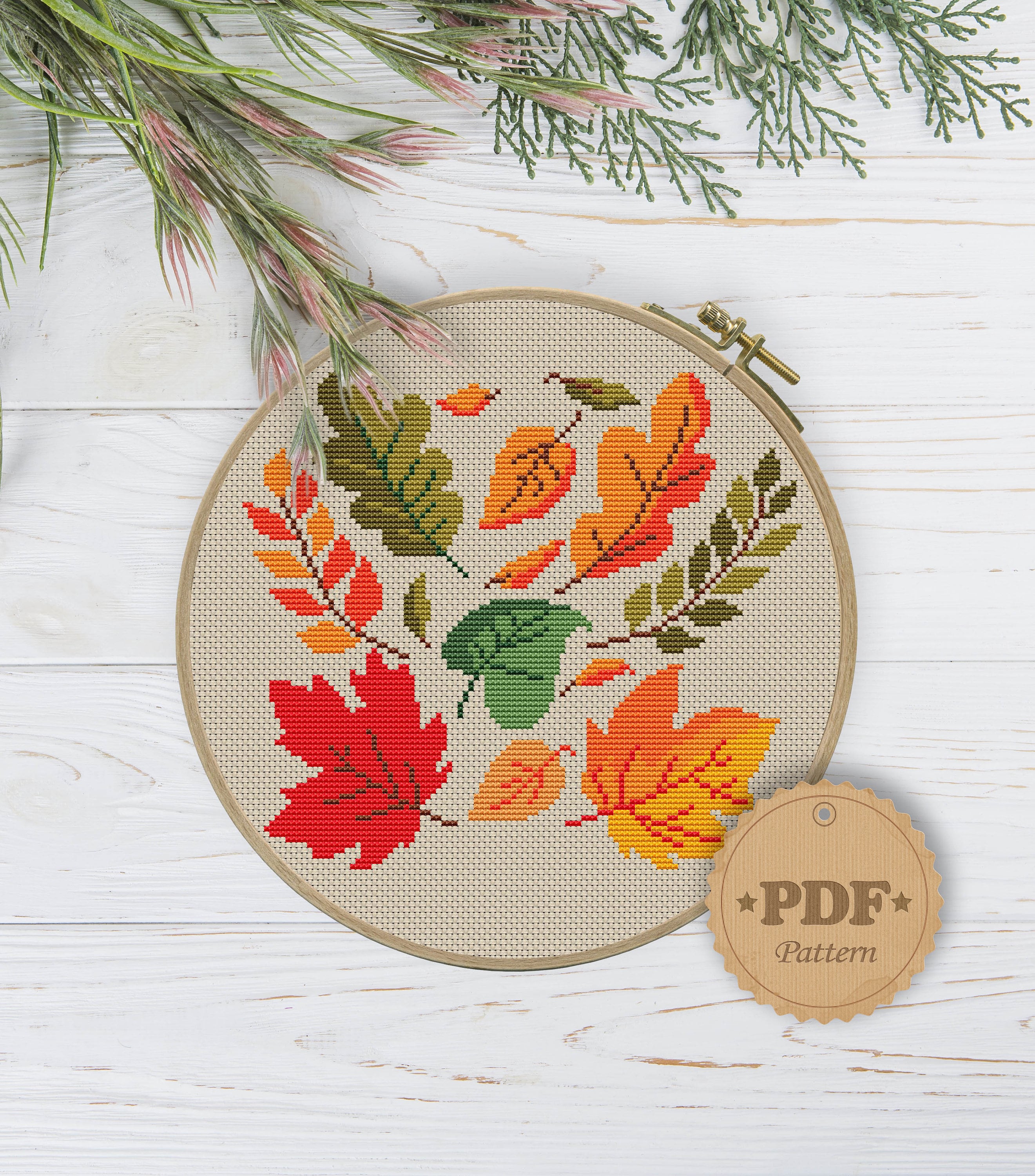Autumn Leaves Cross Stitch Pattern PDF Nature Cross Stitch | Etsy