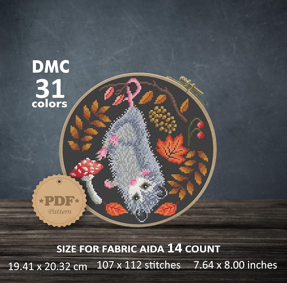 Opossum Cross Stitch Pattern PDF Mushrooms Cross Stitch - Etsy