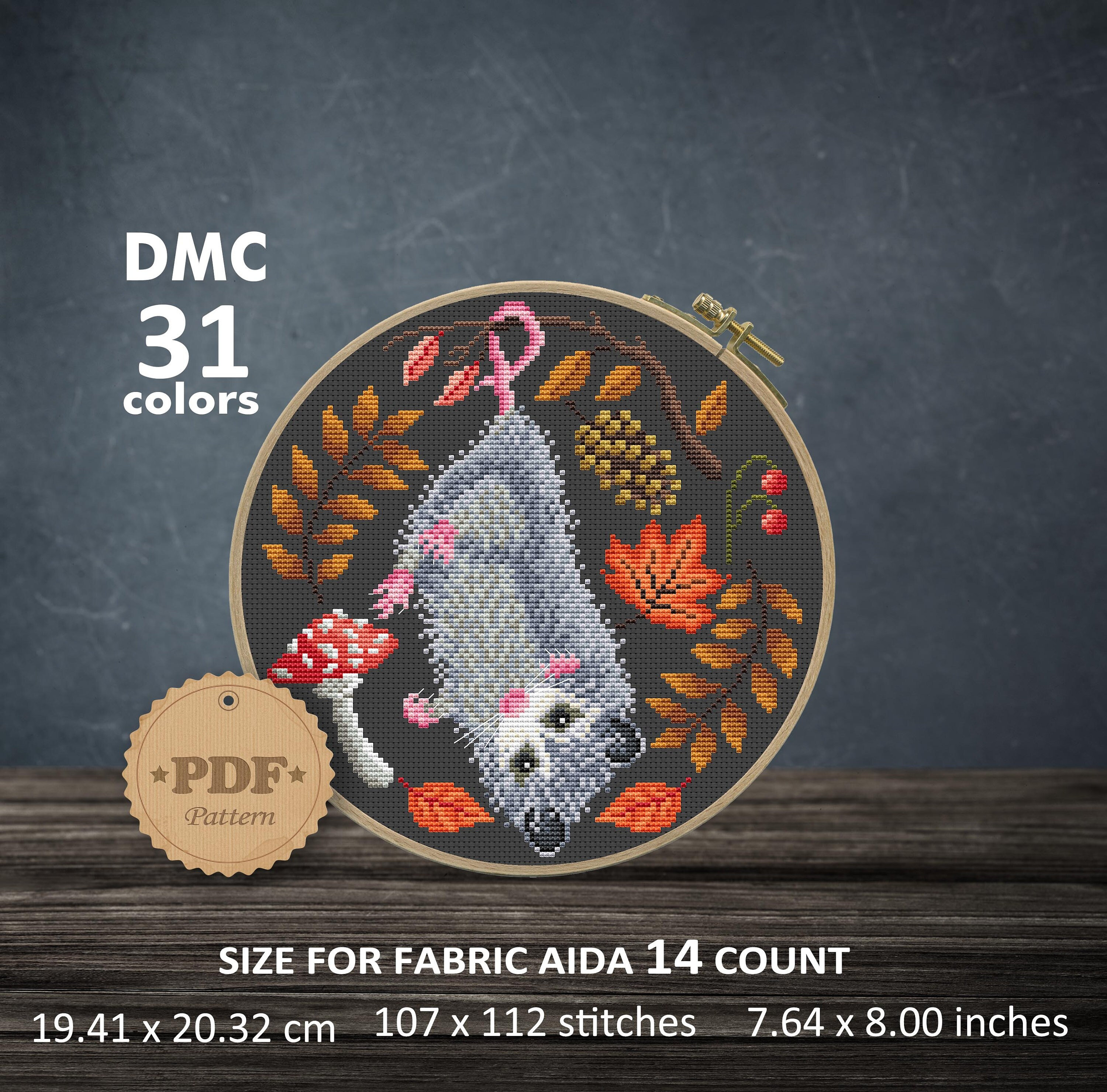 Opossum Cross Stitch Pattern PDF Mushrooms Cross Stitch - Etsy