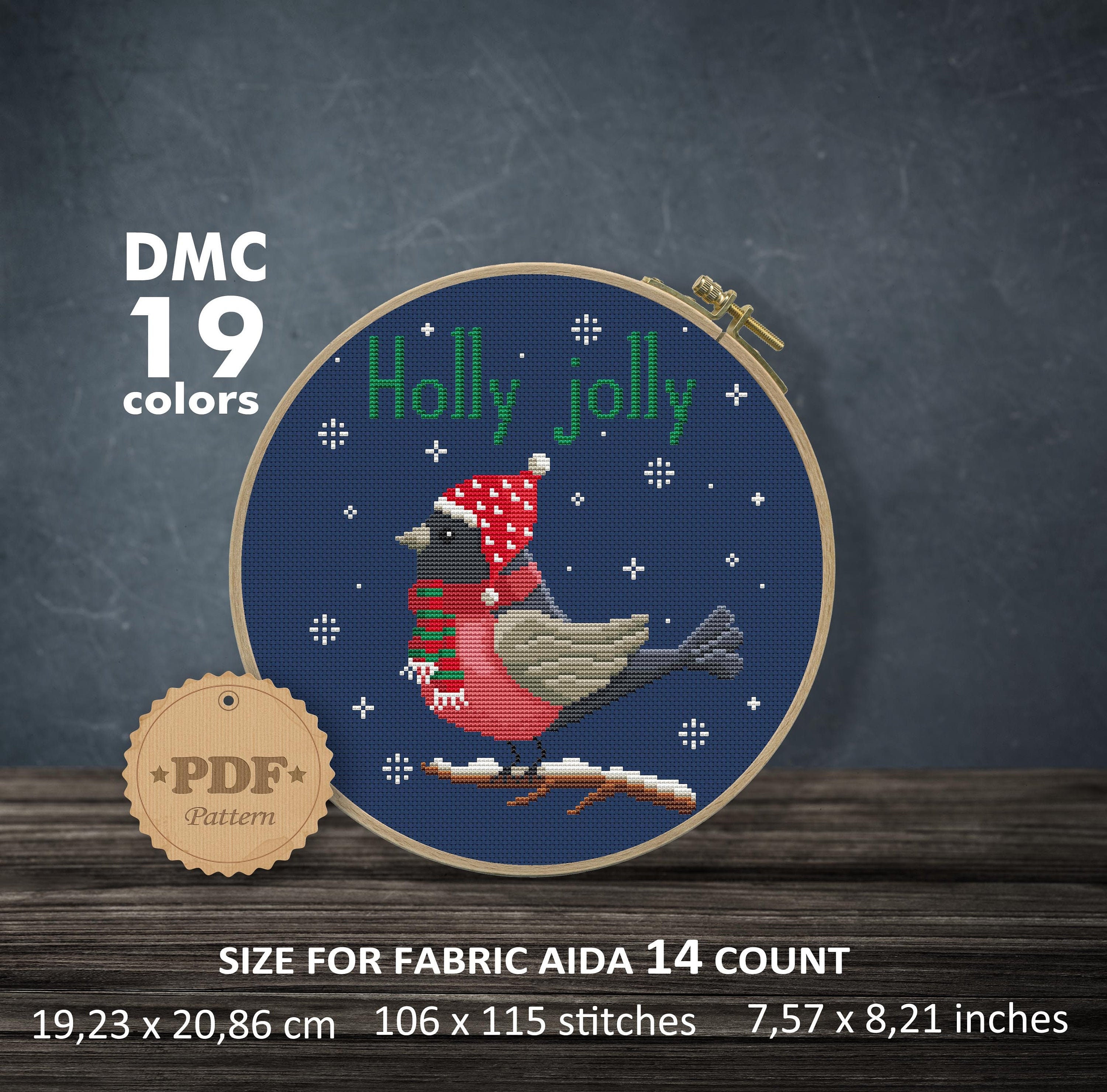 Christmas Bird Cross Stitch Pattern: Holly Jolly Decoration (PDF ...