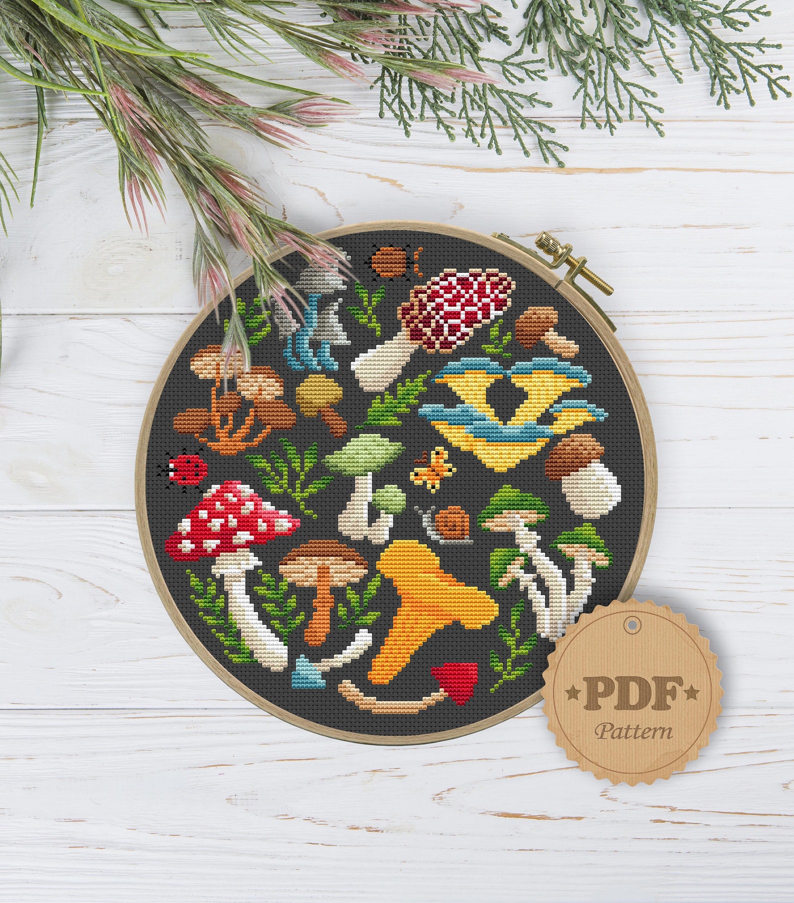 Mushroom Cross Stitch Pattern Pdf, Fantastic Fungi Cross Stitch, Modern ...