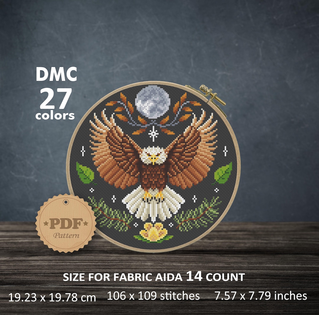 Bald Eagle Cross Stitch Pattern: Modern Cottagecore Bird (PDF Pattern ...