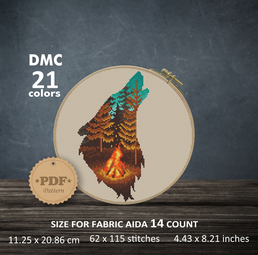 Wolf & Forest Cross Stitch Pattern: Modern Landscape (PDF Pattern) - Etsy
