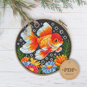 Goldfish Cross Stitch Pattern PDF, Gold Fish Embroidery, Cute Fish ...