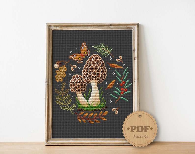 Morel Mushroom Cross Stitch Pattern: Modern Fungi Design (PDF Pattern ...