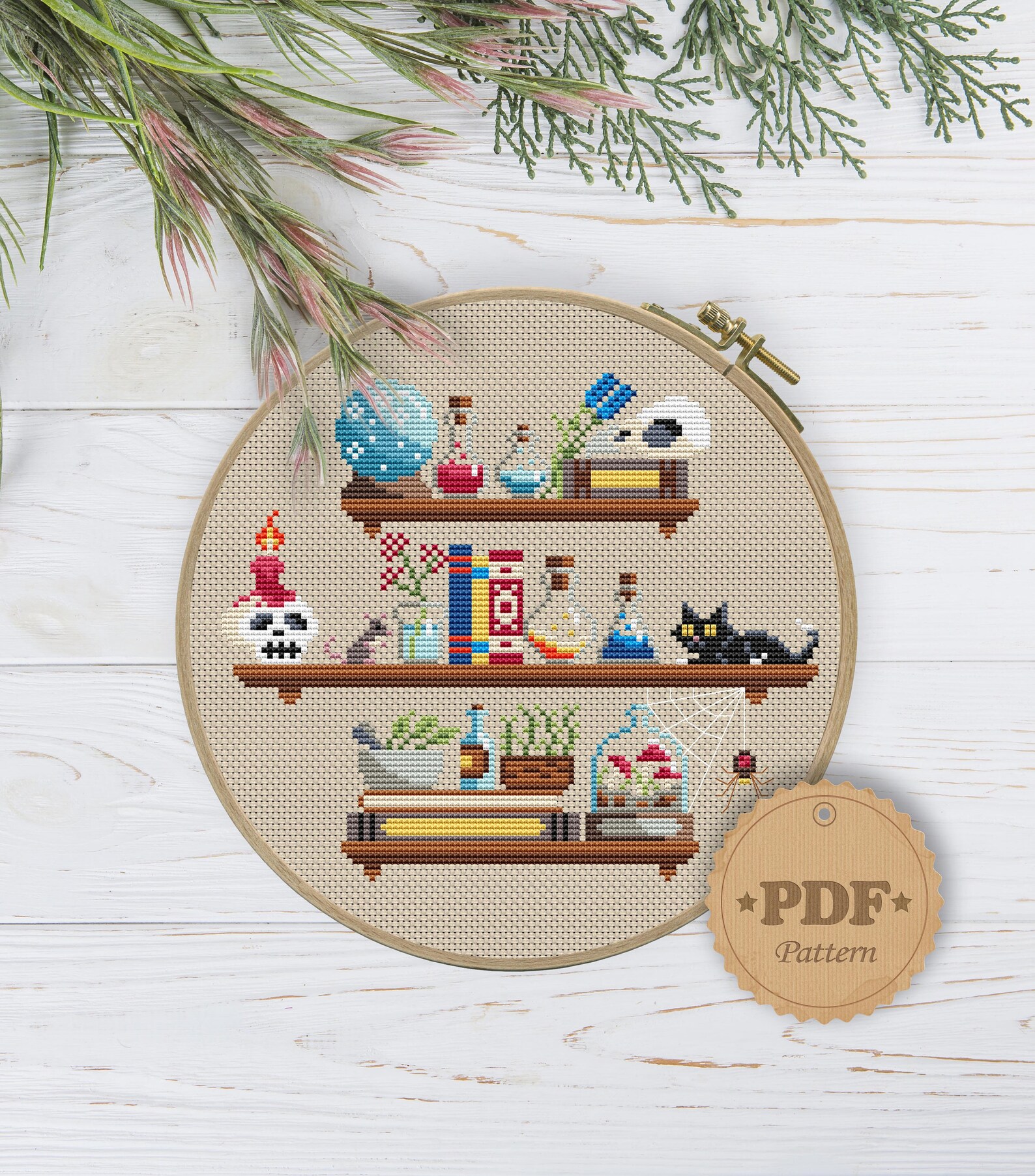 Witch Shelf Cross Stitch Pattern Pdf Cute Bookshelf Cross | Etsy