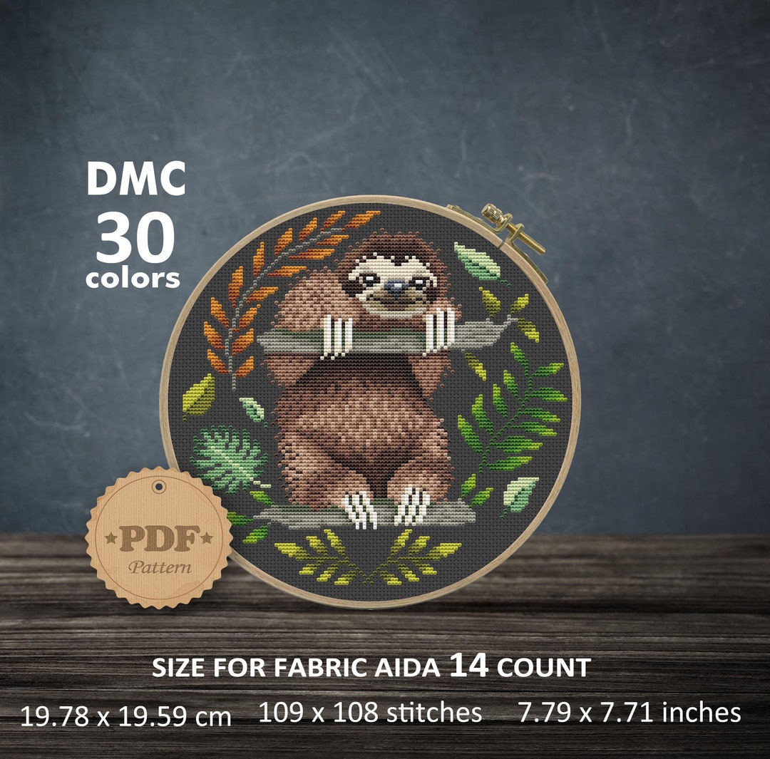 Sloth Cross Stitch Pattern PDF, Modern Cross Stitch, Three-toed Sloth ...