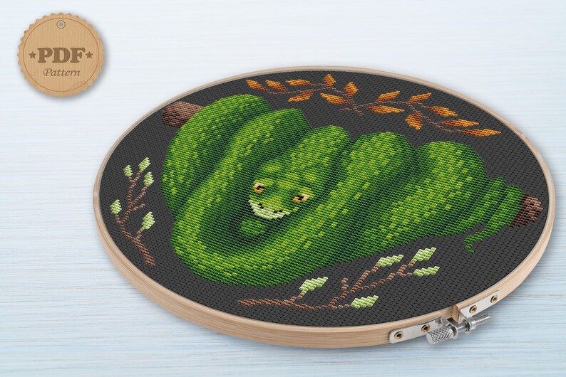 Green Snake Cross Stitch Pattern PDF Green Tree Python Cross - Etsy
