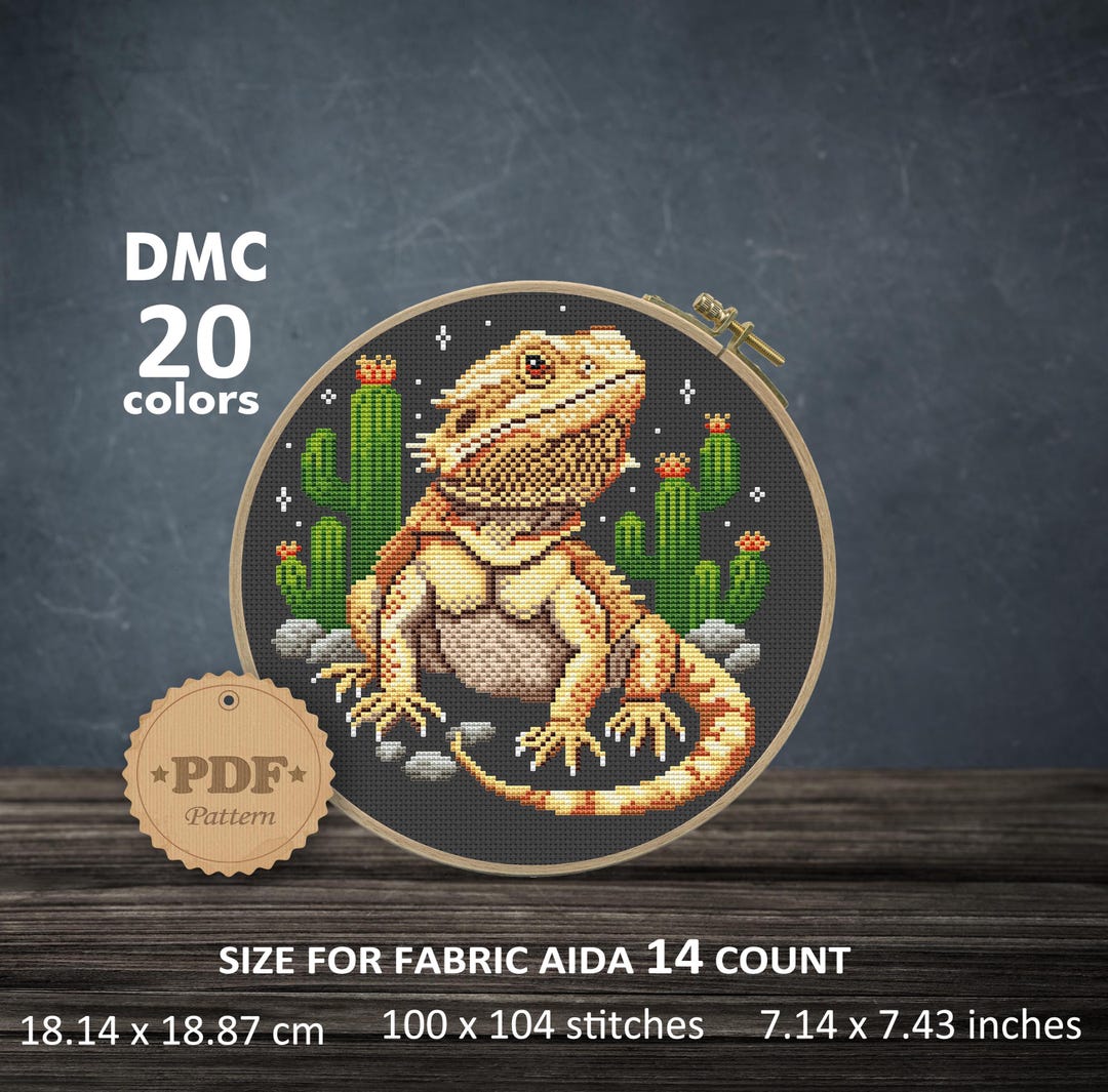 Bearded Dragon Cross Stitch, Desert Lizard Pattern PDF - Etsy