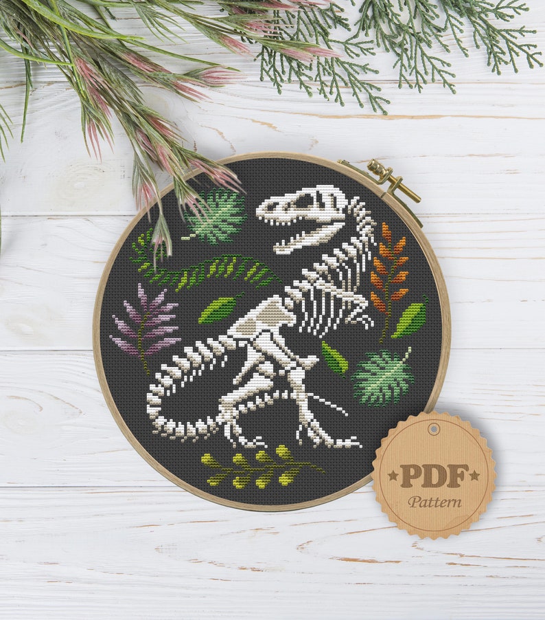 Tyrannosaurus Skeleton Cross Stitch Pattern Pdf Dinosaur - Etsy