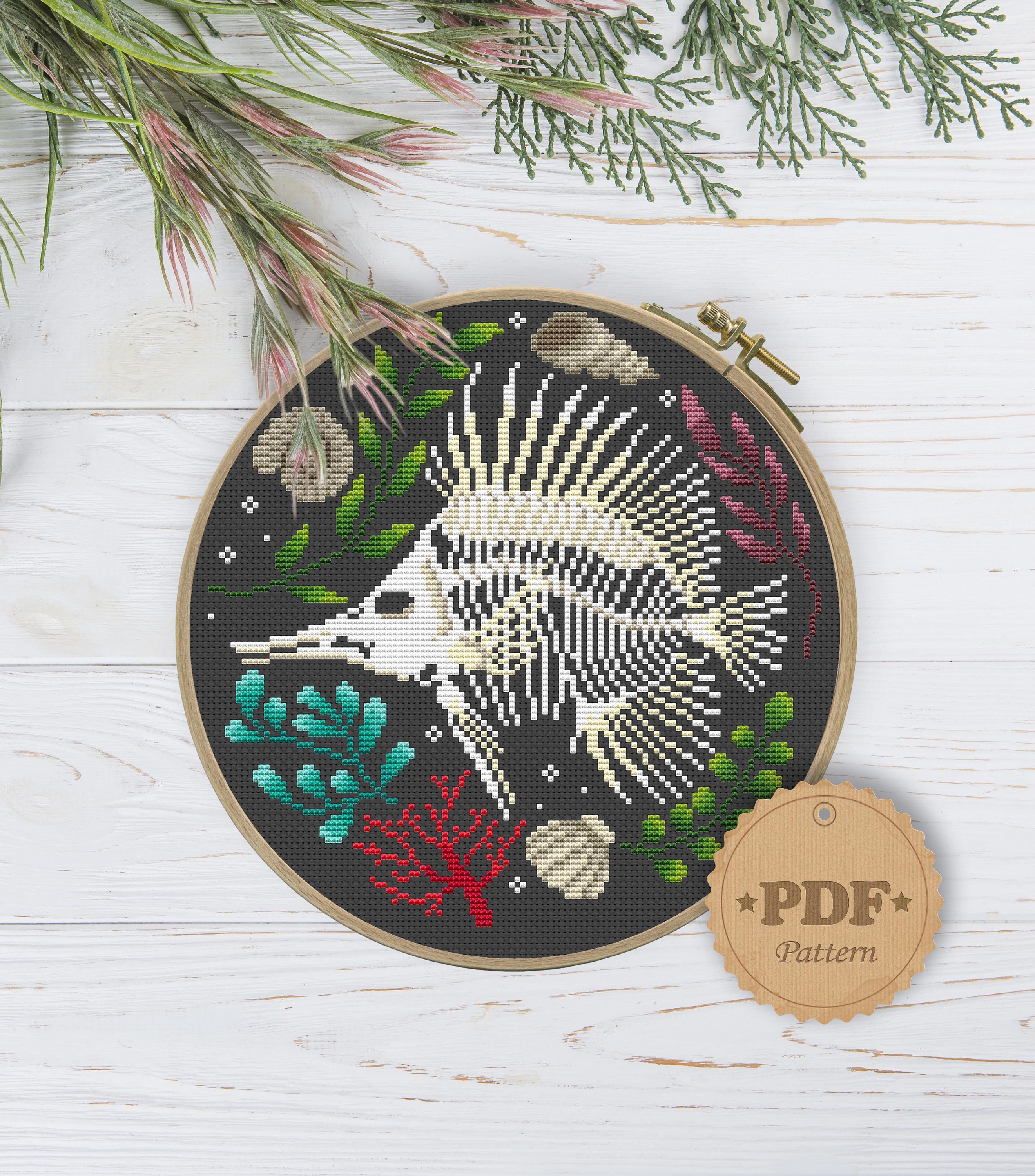 Butterflyfish Skeleton Cross Stitch Pattern: Fish Bones, Shells (PDF ...