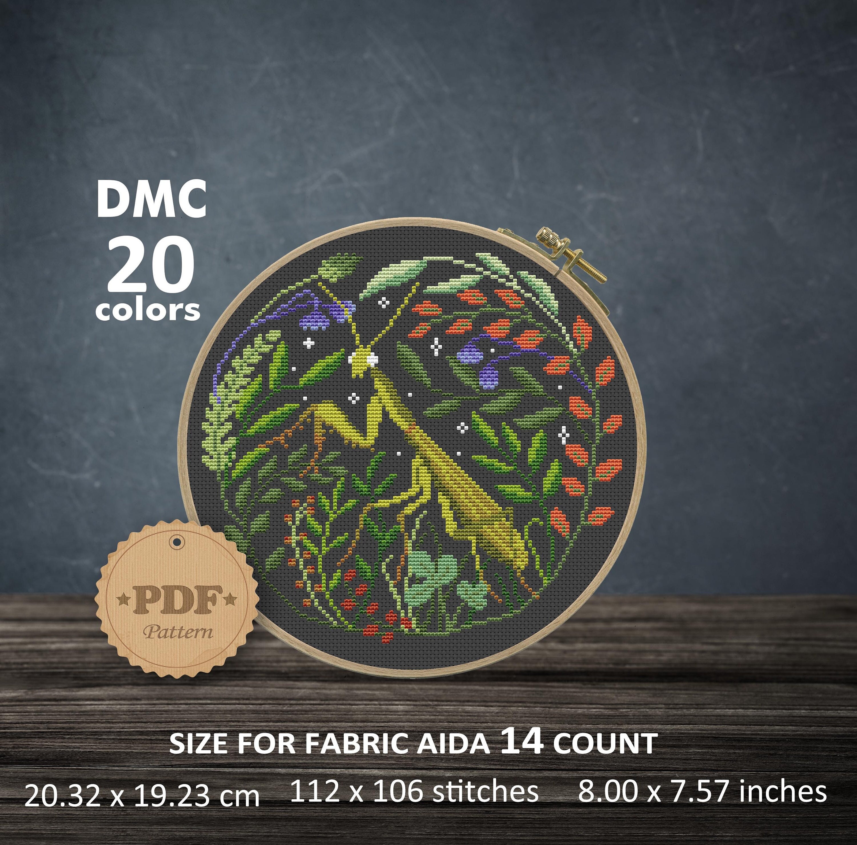 Praying Mantis Cross Stitch Pattern Pdf Floral Mantis Cross - Etsy