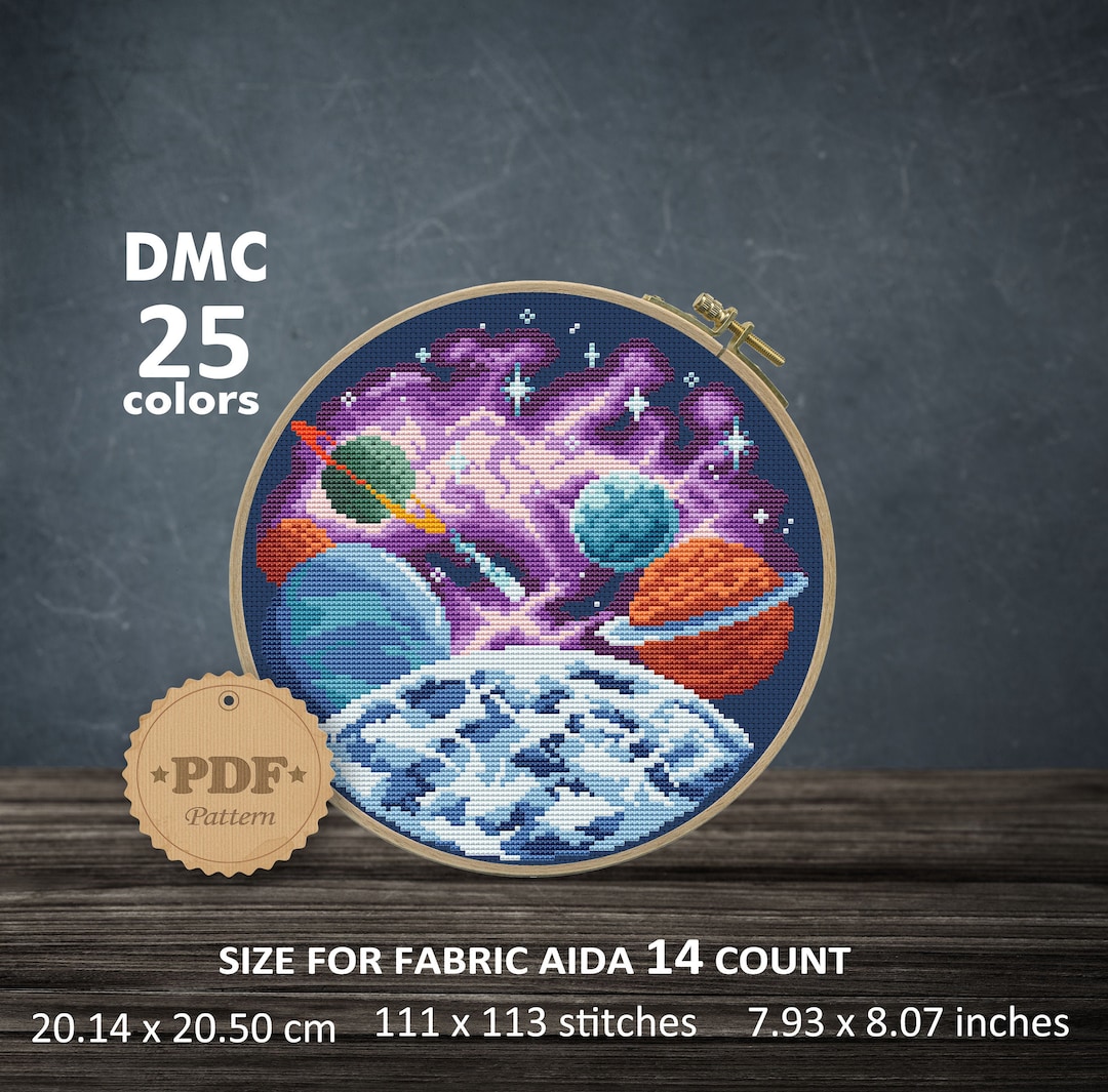Planet Cross Stitch Pattern, Modern Cross Stitch, Galaxy Cross Stitch ...