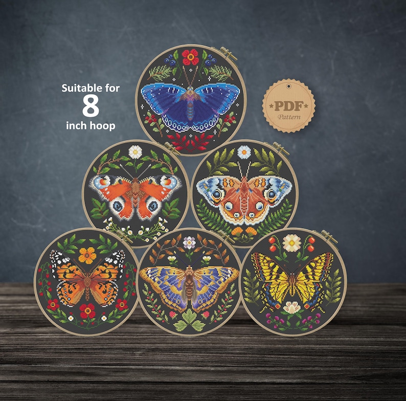 Butterfly Set Cross Stitch Pattern Pdf Floral Butterfly Cross - Etsy