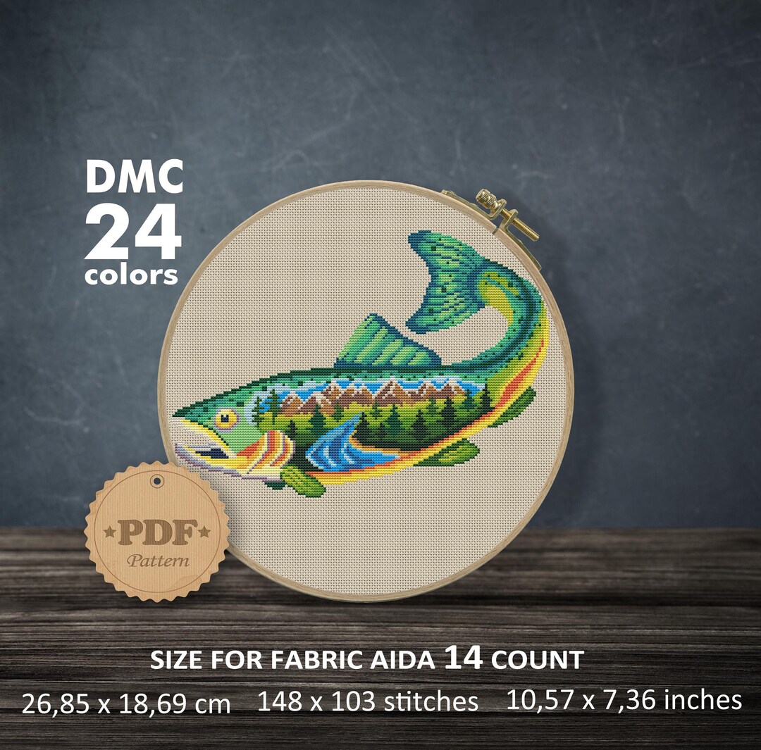 Fish Cross Stitch Pattern, Modern Cross Stitch Pattern PDF, Fishing ...