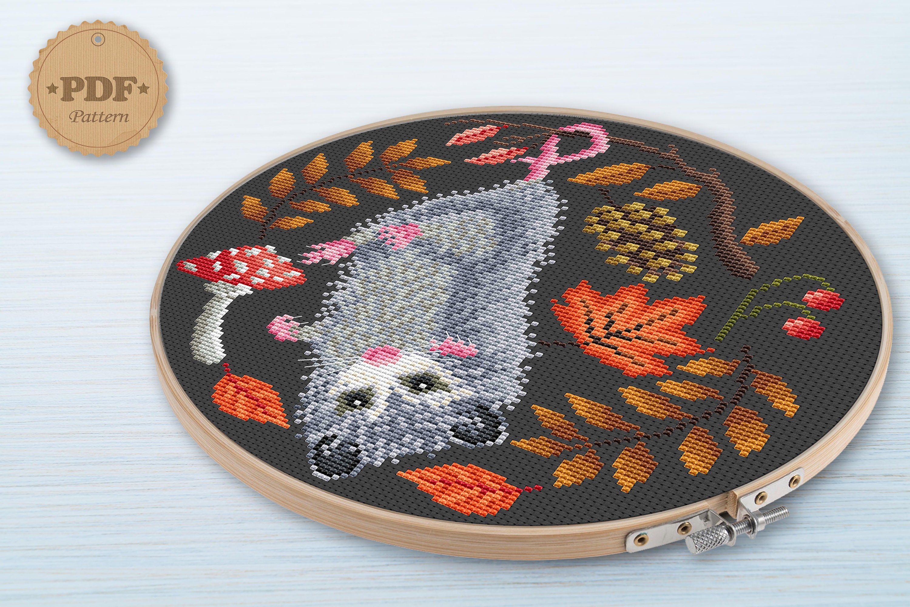 Opossum Cross Stitch Pattern PDF Mushrooms Cross Stitch - Etsy