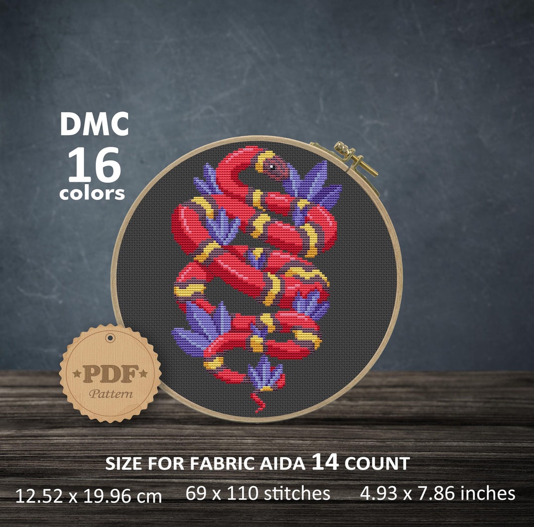 Snake Cross Stitch Pattern PDF, Milk Snake Embroidery, Modern Cross ...