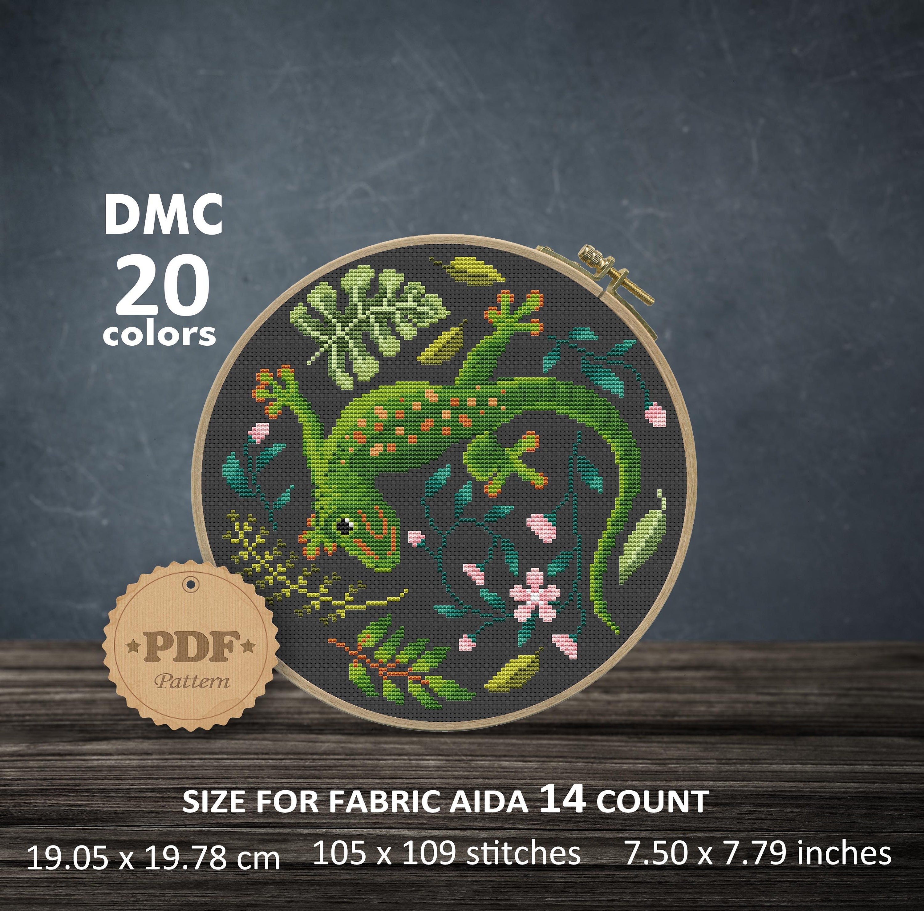 Gecko Cross Stitch Pattern PDF Modern Cross Stitch Green - Etsy