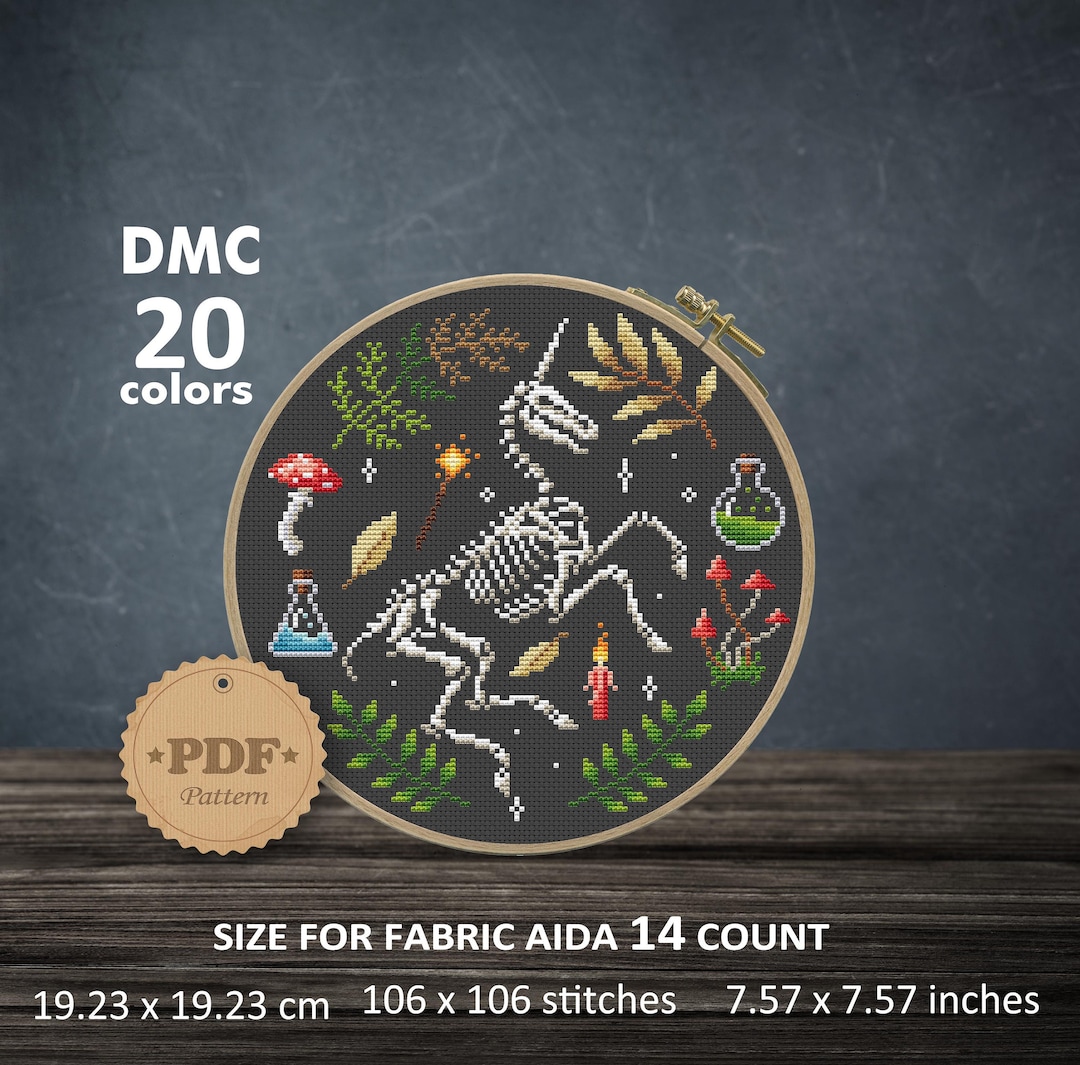 Unicorn Skeleton Cross Stitch Pattern Pdf, Magic Cross Stitch ...