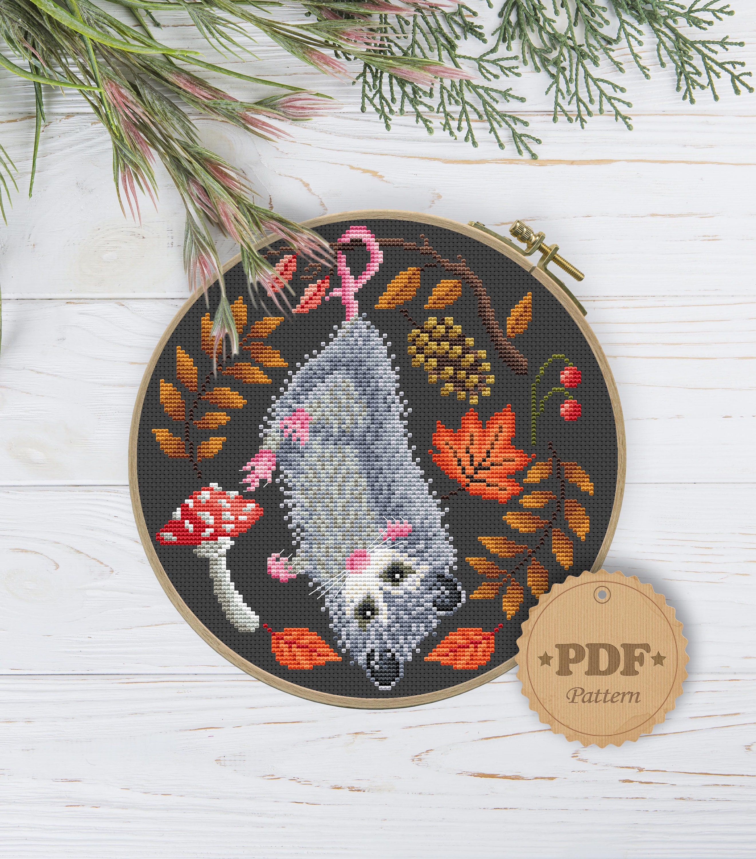 Opossum Cross Stitch Pattern PDF Mushrooms Cross Stitch - Etsy