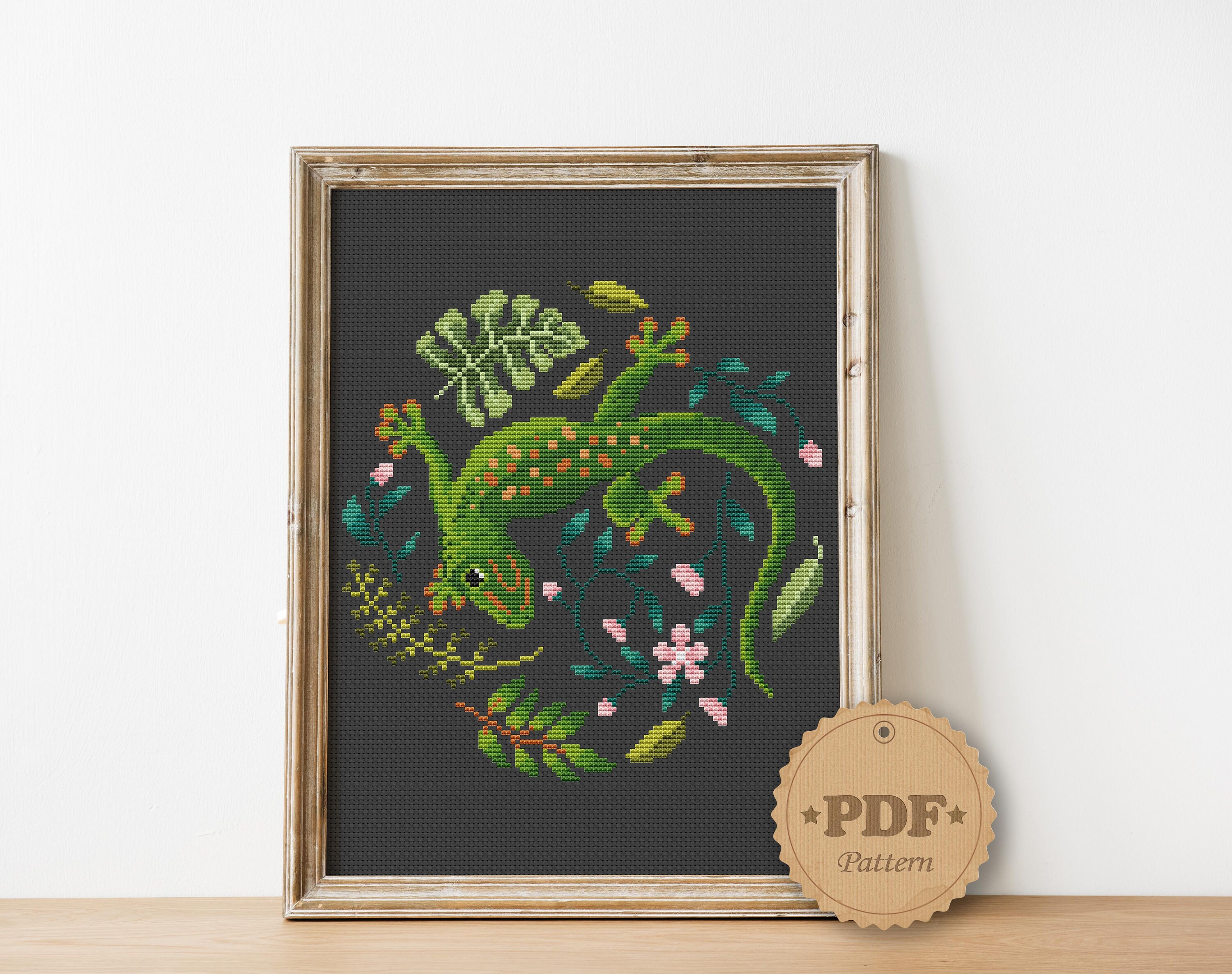 Gecko Cross Stitch Pattern PDF Modern Cross Stitch Green - Etsy
