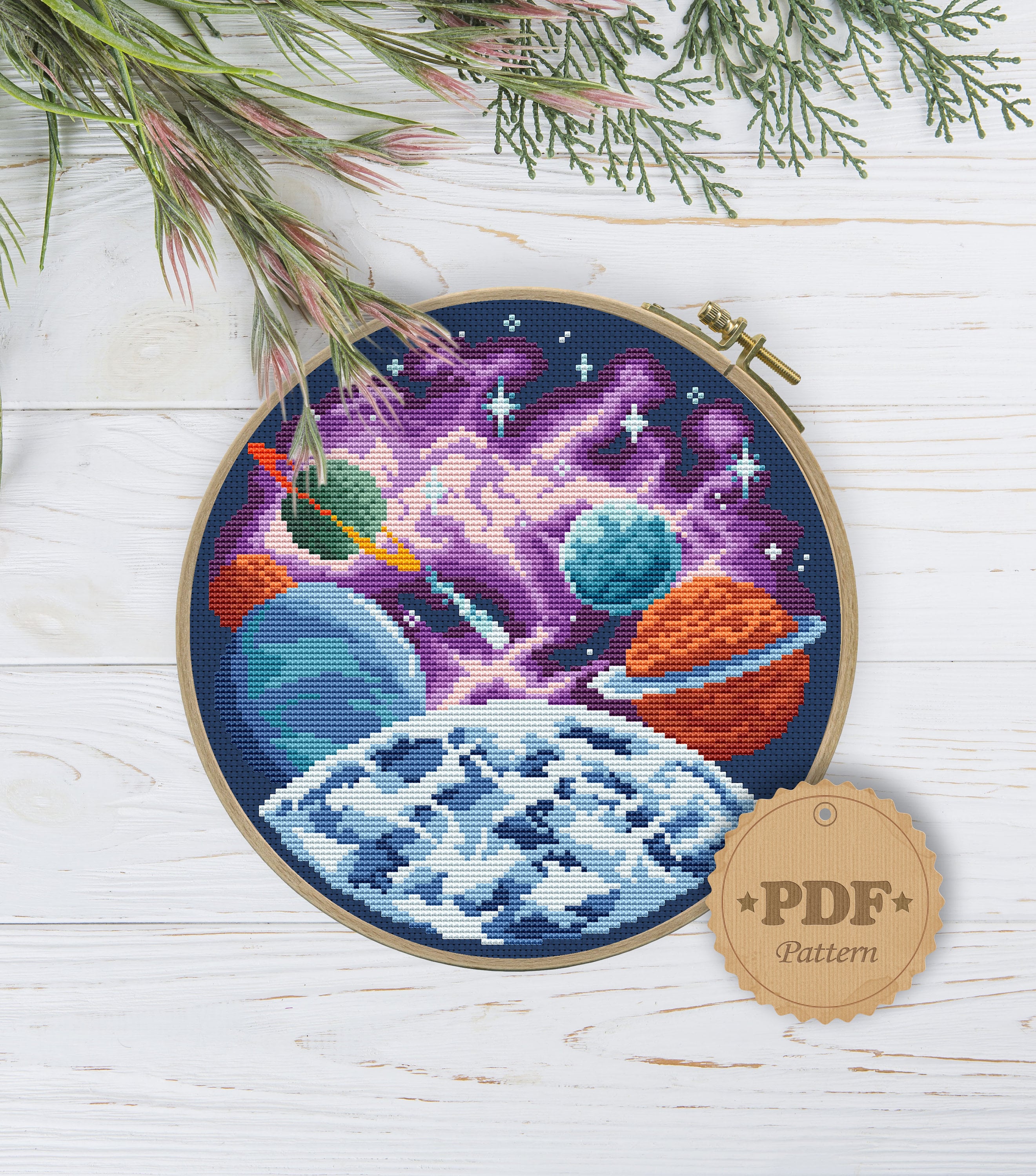 Planet Cross Stitch Pattern Modern Cross Stitch Galaxy Cross | Etsy