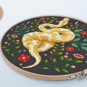 Yellow Snake Cross Stitch Pattern PDF, Ball Python Cross Stitch ...