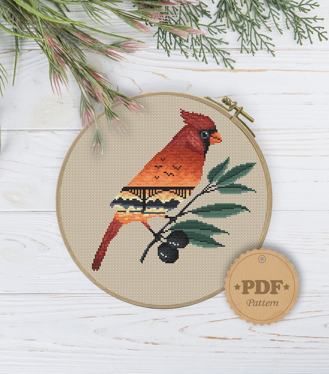 Red Cardinal Bird Cross Stitch Pattern Modern Cross Stitch | Etsy