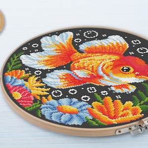 Goldfish Cross Stitch Pattern PDF, Gold Fish Embroidery, Cute Fish ...
