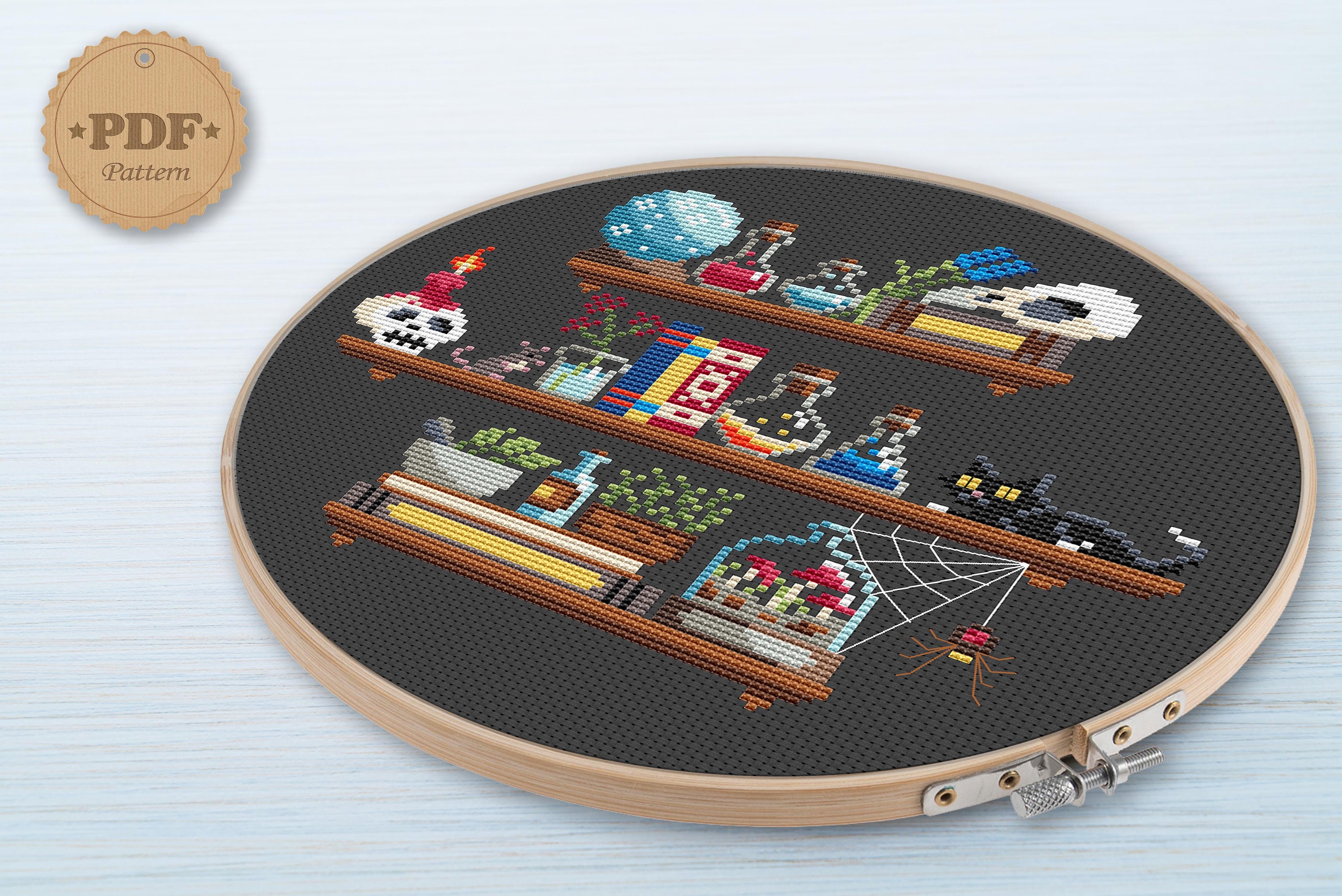 Witch Shelf Cross Stitch Pattern Pdf Cute Bookshelf Cross | Etsy