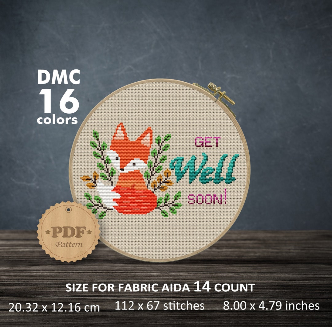Get Well Soon Cross Stitch Pattern, Modern Cross Stitch Pdttern, Animal ...