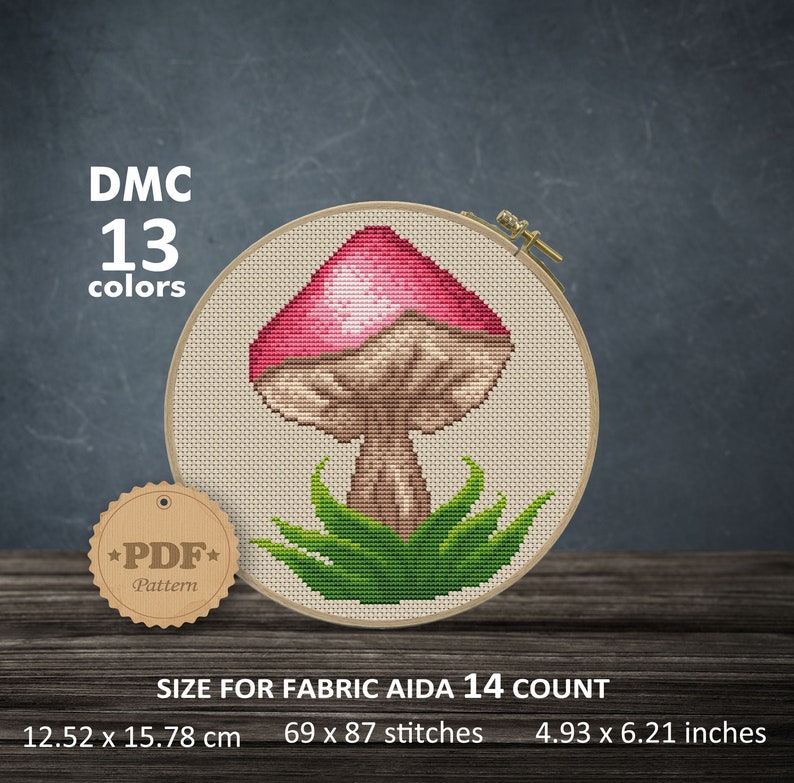 Mushroom Cross Stitch Pattern Pdf Modern Cross Stitch Grass - Etsy