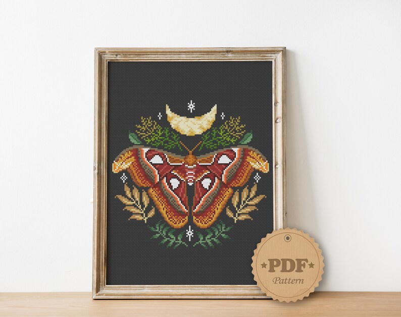 Atlas Moth Butterfly Cross Stitch Pattern Pdf Floral Moth - Etsy