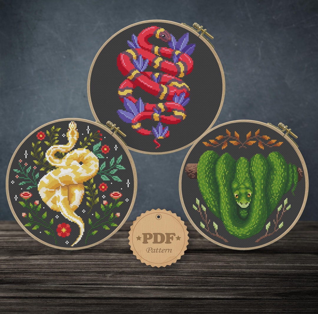 Set of Snakes Cross Stitch Pattern PDF, Python Cross Stitch, Gothic ...