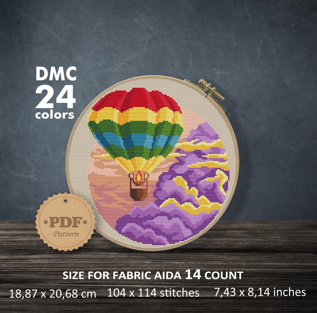 Hot Air Balloon Cross Stitch Pattern: Modern Sky Clouds (PDF Pattern ...