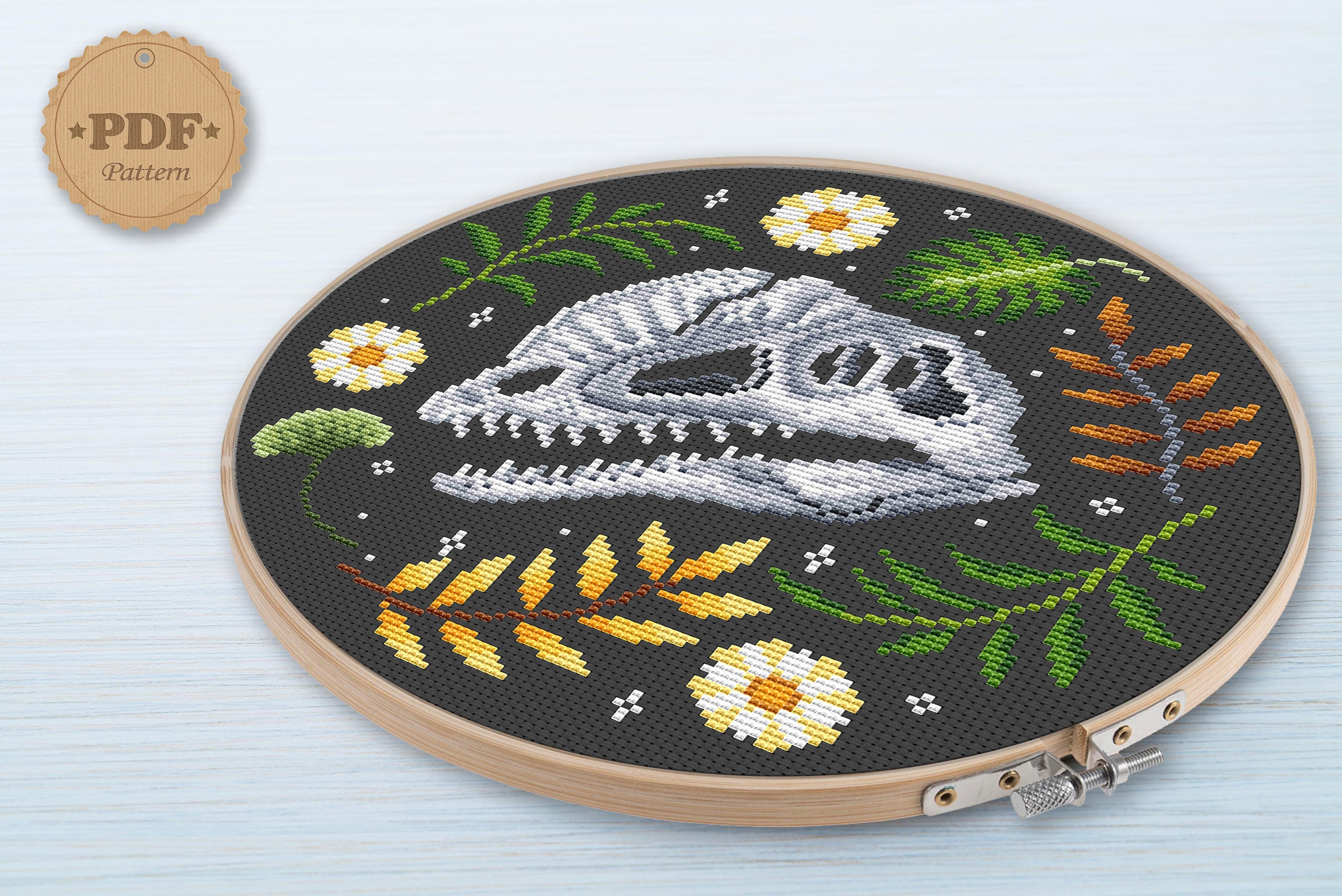 Dilophosaurus Skull Cross Stitch Pattern: Floral Dinosaur (PDF Pattern ...